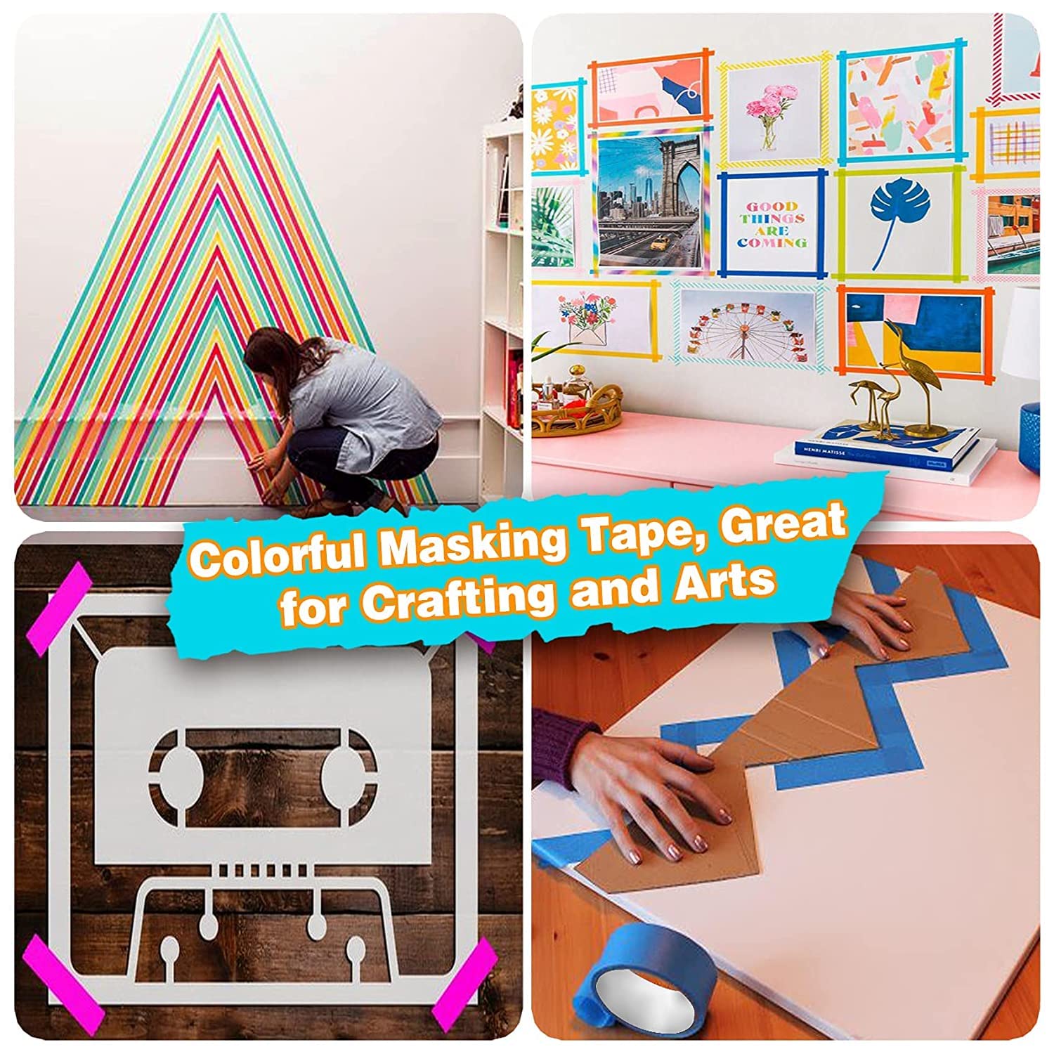 EDSRDRUS Thin Painters Tape 1/8, 1/4, 1/2 inch Width Painter Tape Paint Tape Masking Tape Pinstriping Tape, DIY Art TapeSmart Selection, 3" Large Core…