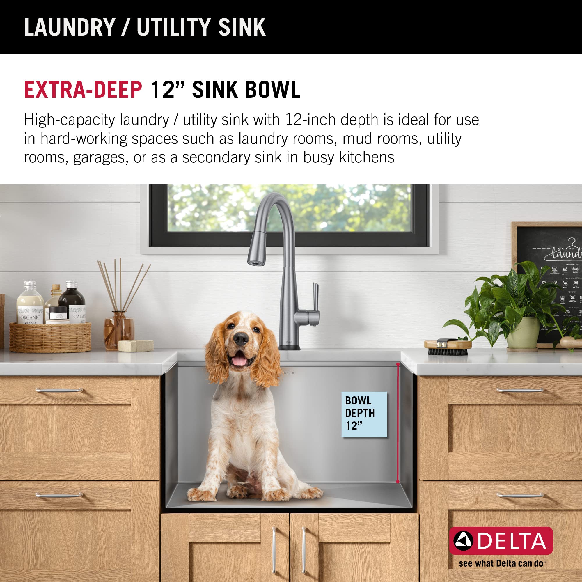 DELTA FAUCET Rivet 24-inch Workstation Laundry Utility Kitchen Sink Undermount 16 Gauge Stainless Steel Single Bowl with WorkFlow Ledge and a Kit of 5 Accessories, 95B9031-24SL-SS