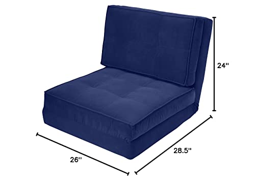Urban Shop Ultra Suede Convertible Flip Chair, Blue 28.5D x 26W x 24H in