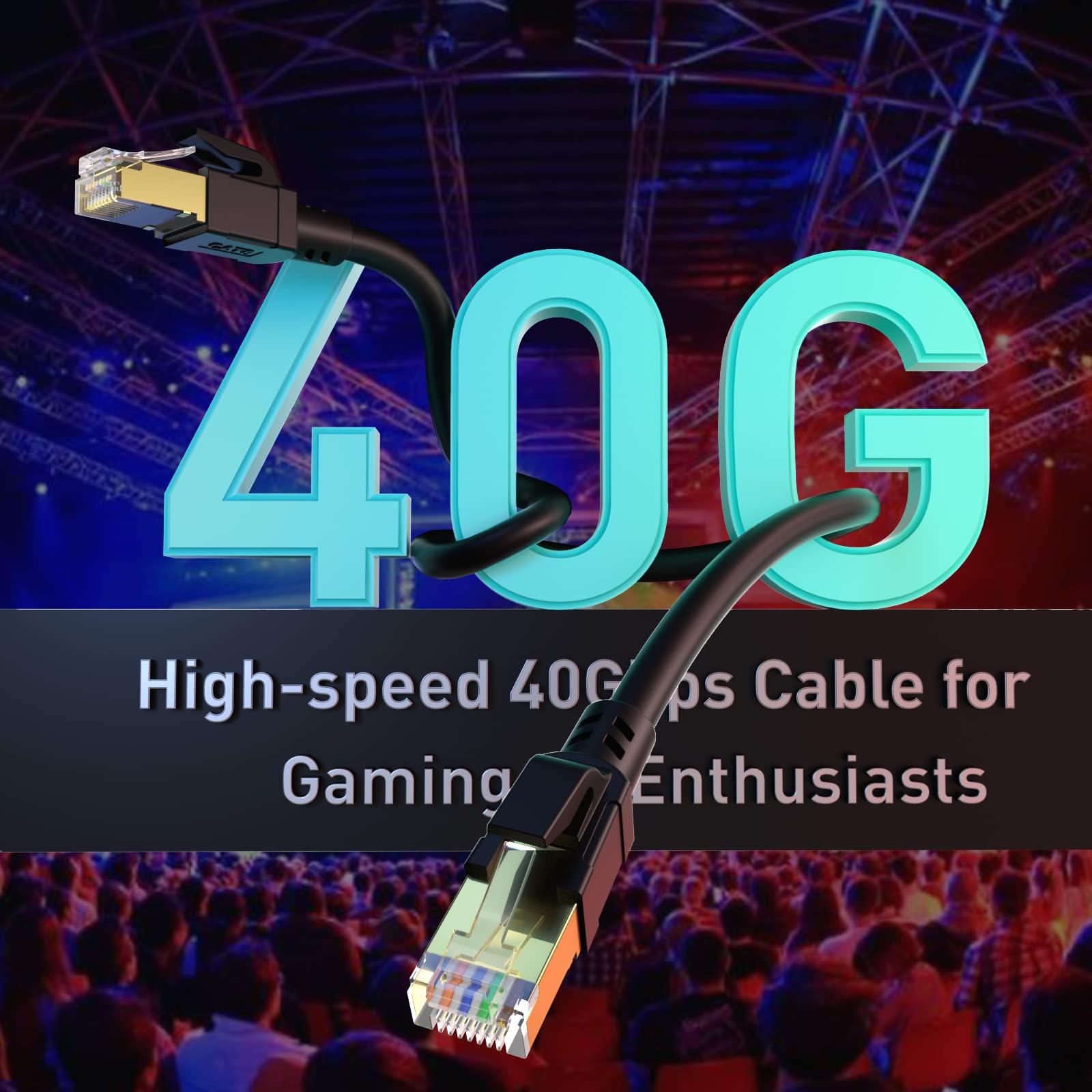 CABNEER Cat8 Ethernet Cable 75FT, 40Gbps 2000Mhz High-Speed Gigabit STP Cat-8 Network Internet Cable Black, Heavy Duty Patch Cord - LAN Cable for Computer Router PC TV - 75 Feet