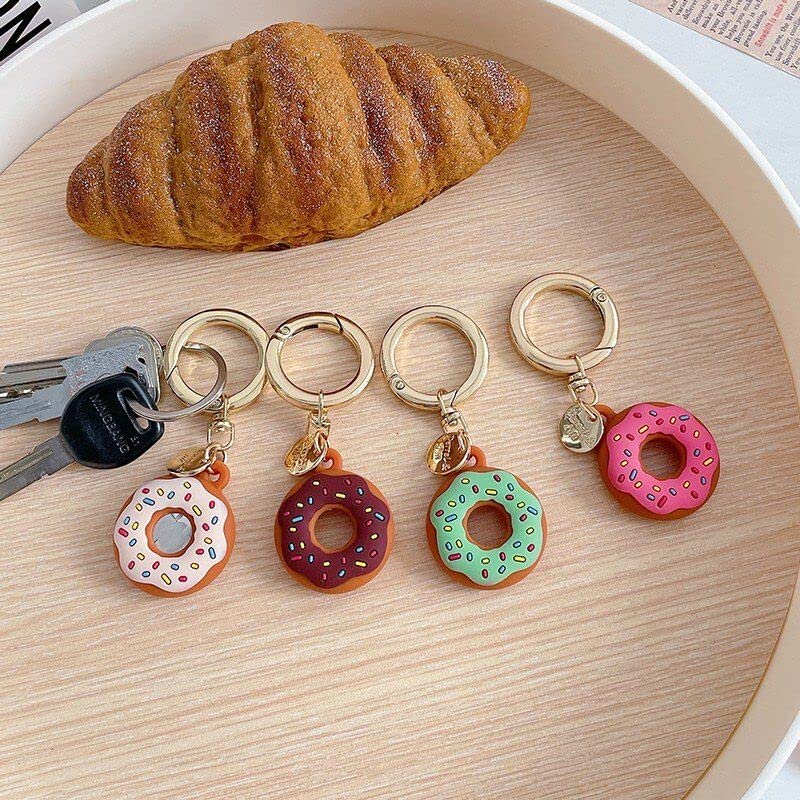 iiEASEST 2 Pack Airtag Case Keychain Doughnut Silicone Tracker Case Cover Cute 3D Donut Airtag Holder with Key Ring for Kids Grandma Dog Cat Pet Collar Beige + Pink
