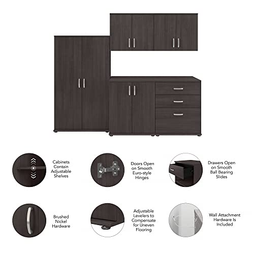 Bush Business Furniture Universal 5 Piece Modular Closet Storage Set with Floor and Wall Cabinets, Storm Gray