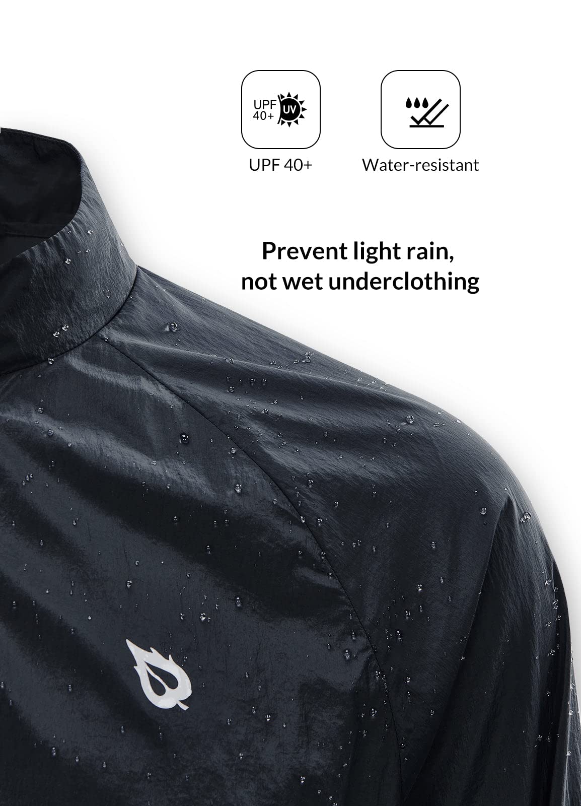 BALEAF Men's Cycling Windbreaker Jackets Lightweight Windproof Packable Pockets Reflective Water-resistant UPF40+ All Weather Black L