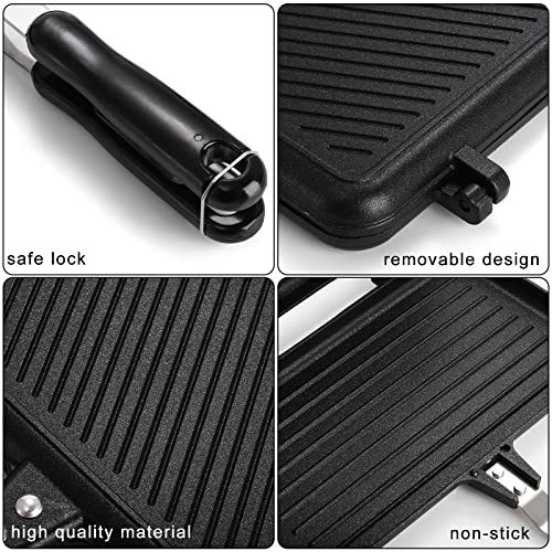 SOUJOY Sandwich Maker, Non-stick Gril Panini Maker Pan with Handle, Stovetop Toasted Aluminum Flip Pan Indoor Outdoor Home Kitchen Breakfast