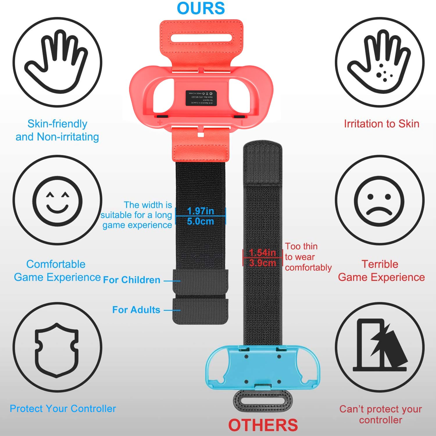 MENEEA Wrist Strap Compatible with Just Dance 2025 2024 2023/for Zumba Burn It Up,Adjustable Wrist Bands for Nintendo Switch & OLED Model for Joy-Cons,Two Size for Adults & Children,2 Pack Red/Blue