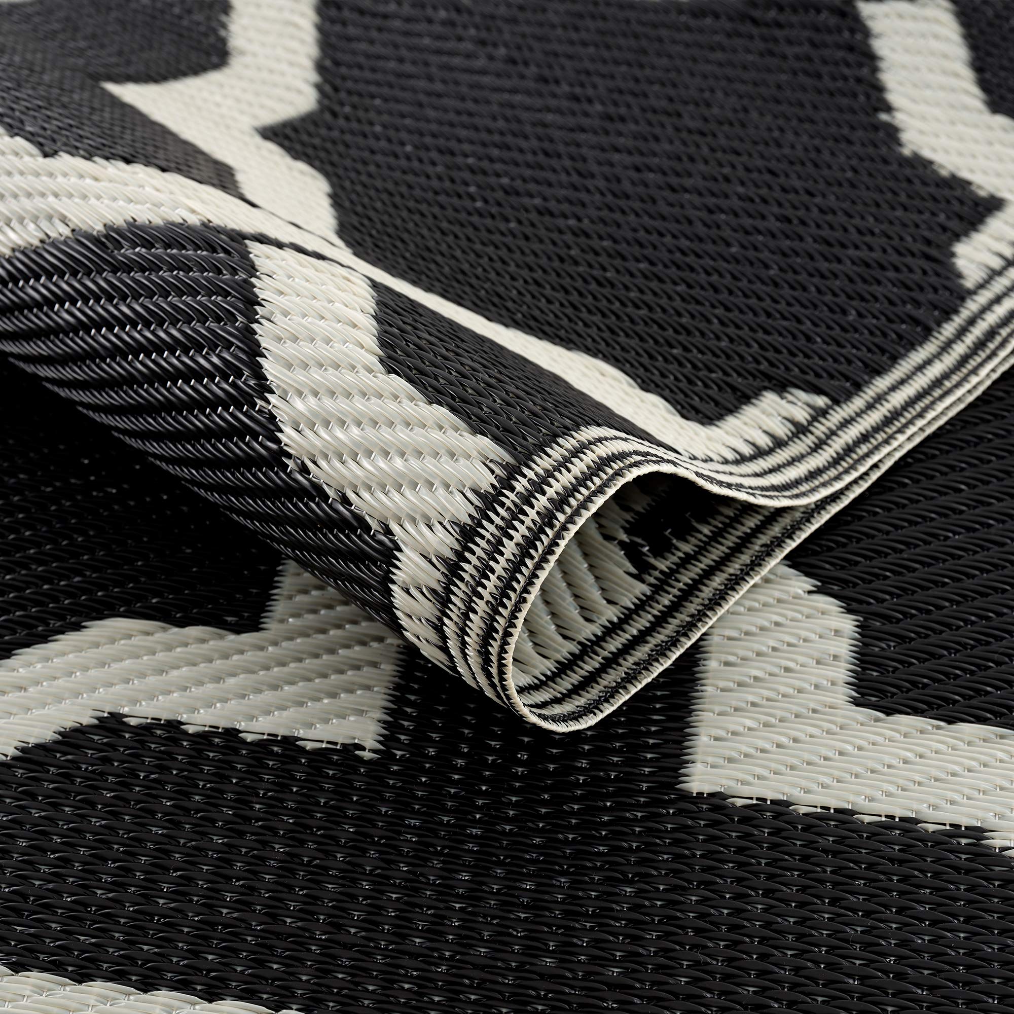 Beverly Rug Outdoor Reversible Plastic Area Rug-3'11 inchx 5'11 inch-Nevada,21102-Black / White