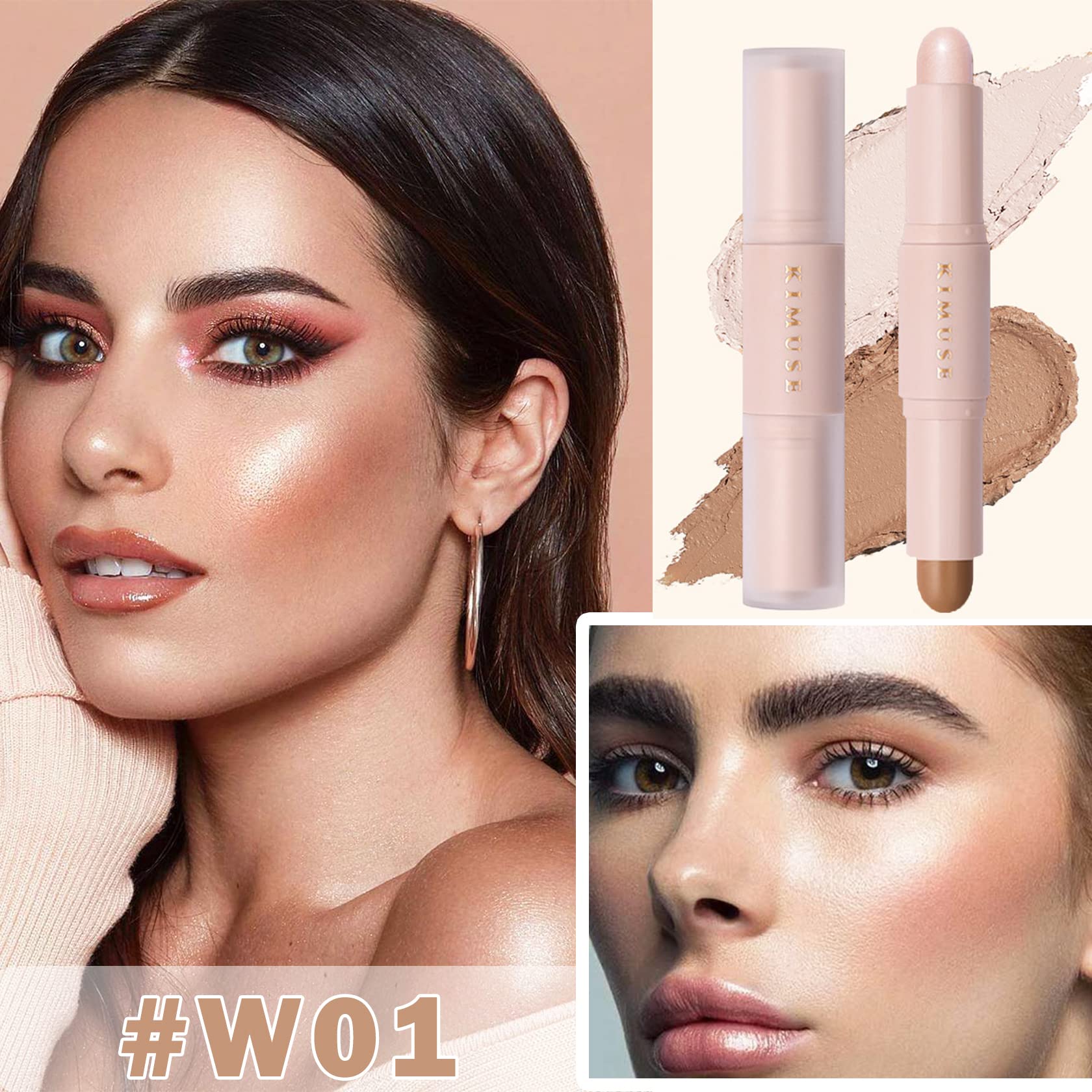 CAHIUYOA 2 Color Cream Contour Stick,Cream Bronzer Highlighter Makeup Stick,Velvet Texture Soft and Smooth Long Lasting Waterproof Contour Stick for Women Girls - Light