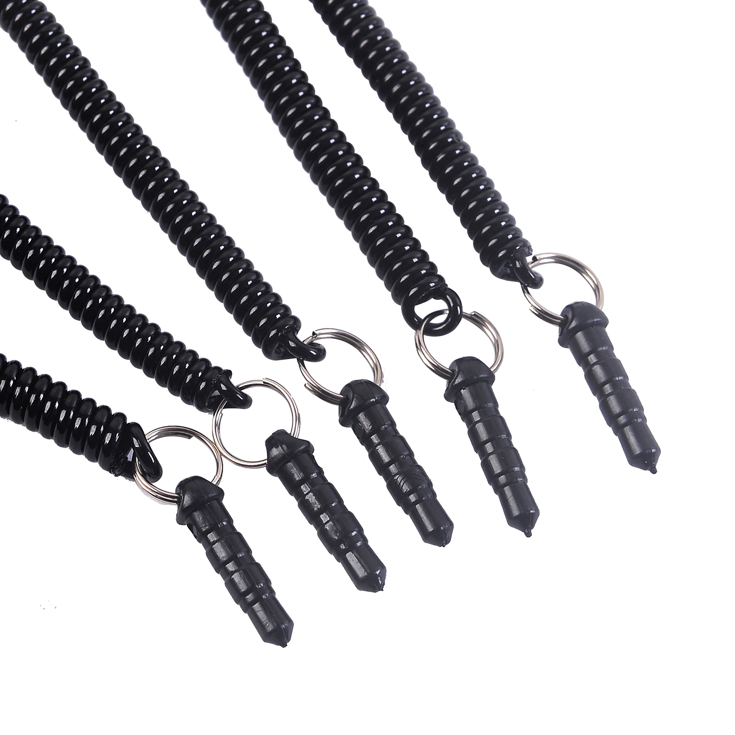 Wisdompro Stylus Tether, 10 Pack of Detachable Elastic Coil Tether Strings/Lanyards with 3.5mm Earphone Jack for Stylus Pens - Black