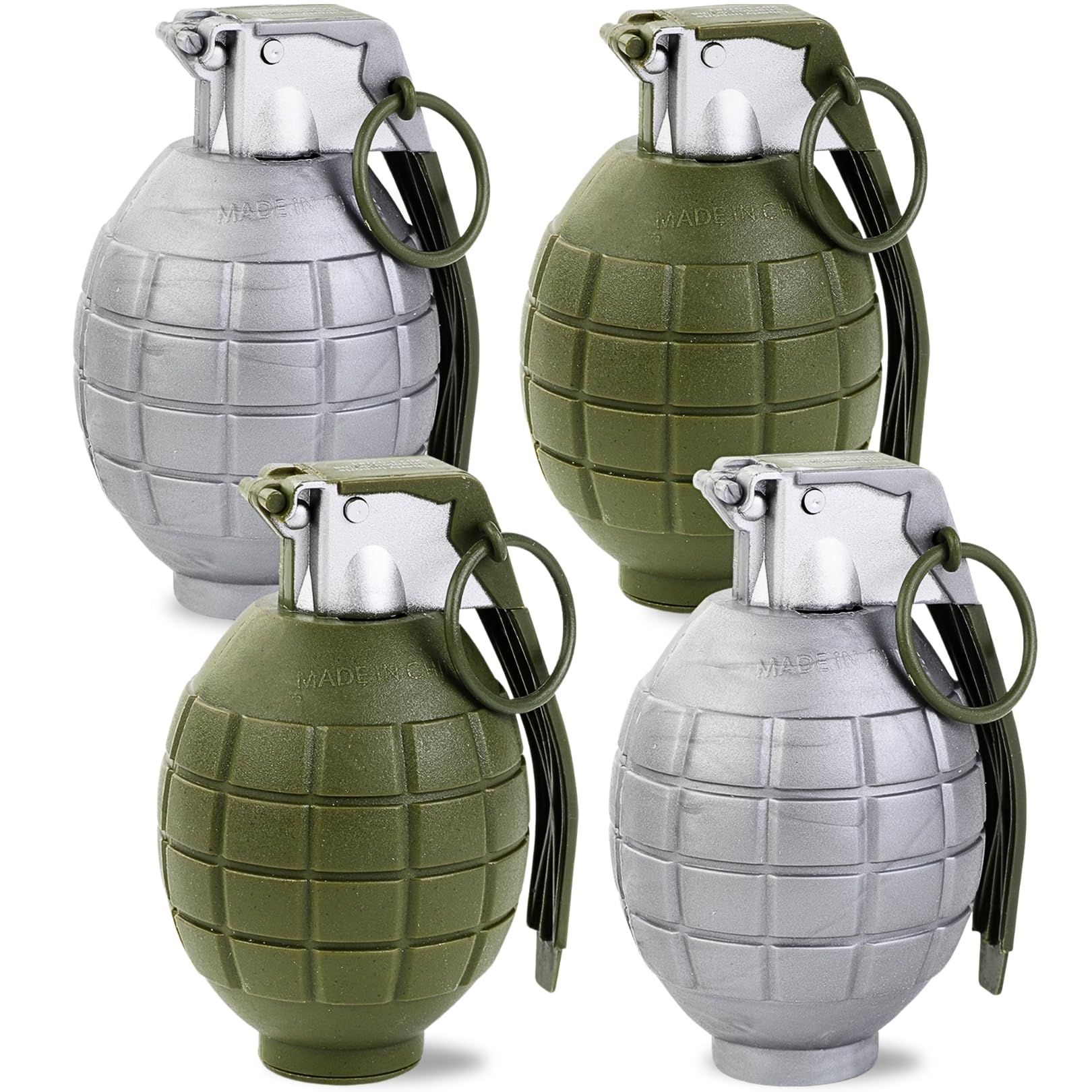 Liberty Imports 4 Pack Kids Toy Military Army Pretend Play Plastic Hand Grenades with Realistic Sound Effects