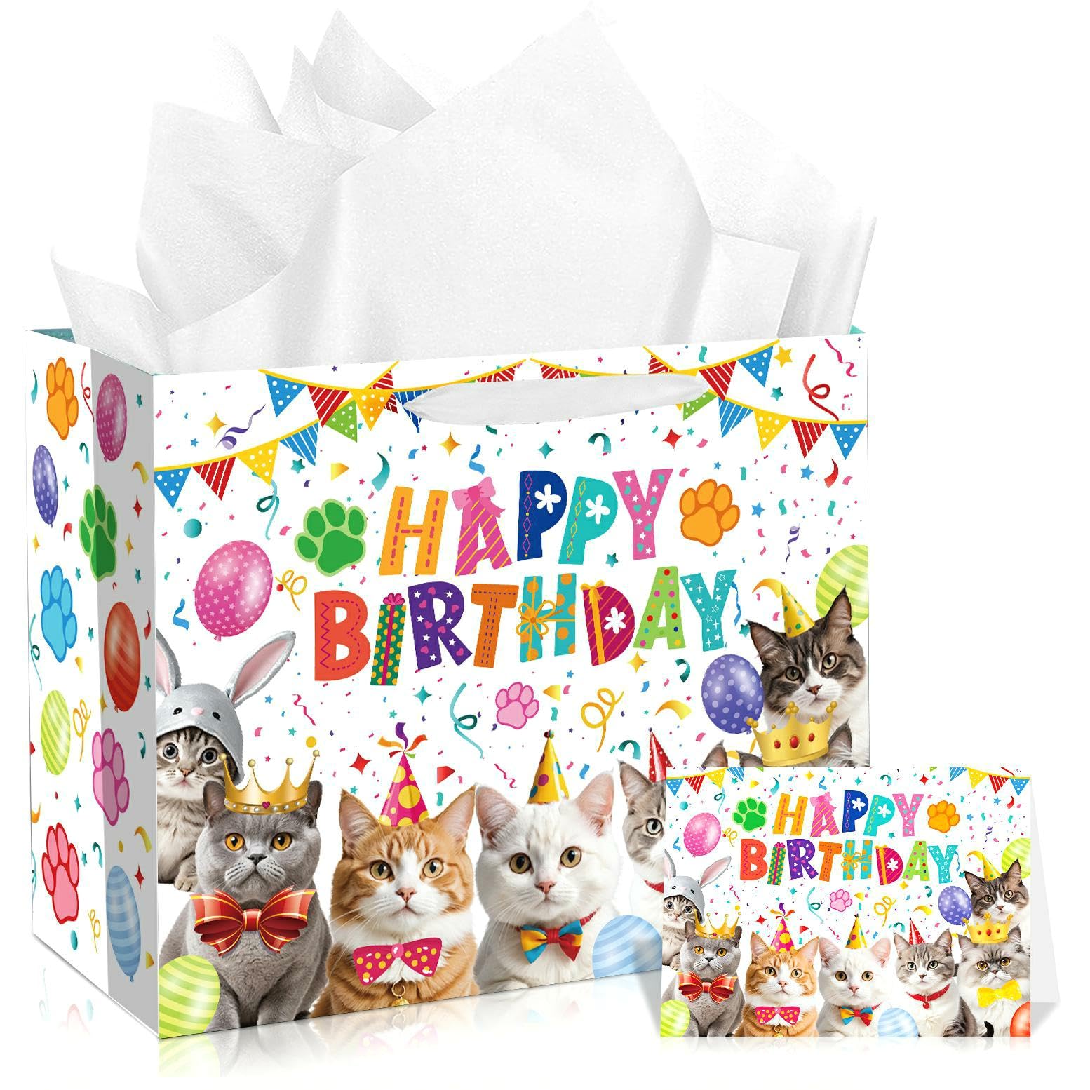Cat Birthday Gift Bag Cat Birthday Decorations Pet Birthday Supplies with Cat Wrapping Paper and Greeting Card Meow Birthday Party Decorations for Kids Baby Shower Birthday Christmas Decorations Party Supplies