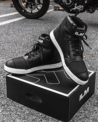 ILM Motorcycle Shoes for Men Black Waterproof Street Riding Protective Gear Breathable Powersport Anti-Slip Footwear with Ankle Support, Shift pad (Black,13)