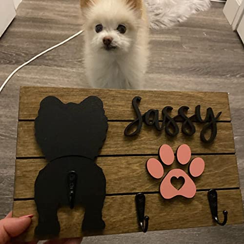 HiPeep Dog Leash Holders for Wall Personalized Key Hooks Hangers for Dog Organization/Storage/Room Decorative Wall-Mounted for Entrance/Hall/Farmhouse with Dog Name+100 Breeds Silhouette