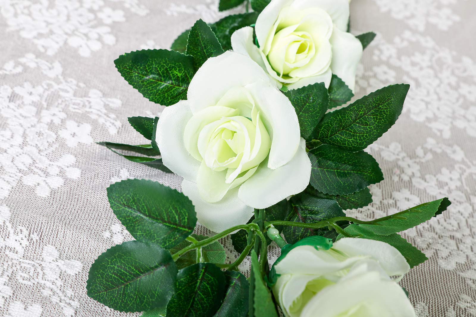 Luyue 2Pack-15ft Fake Rose Vine Garland Artificial Flower Vines Arch Floral Hanging Garlands Decoration Silk Roses for Home Wedding-White