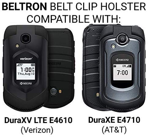 BELTRON DuraXV LTE Belt Clip Holster, Heavy Duty Rotating Belt Clip Holder Case for Kyocera DuraXV LTE E4610 (Verizon), DuraXE E4710 (AT&T), Secure Fit with Quick Release Latch & Kickstand Black