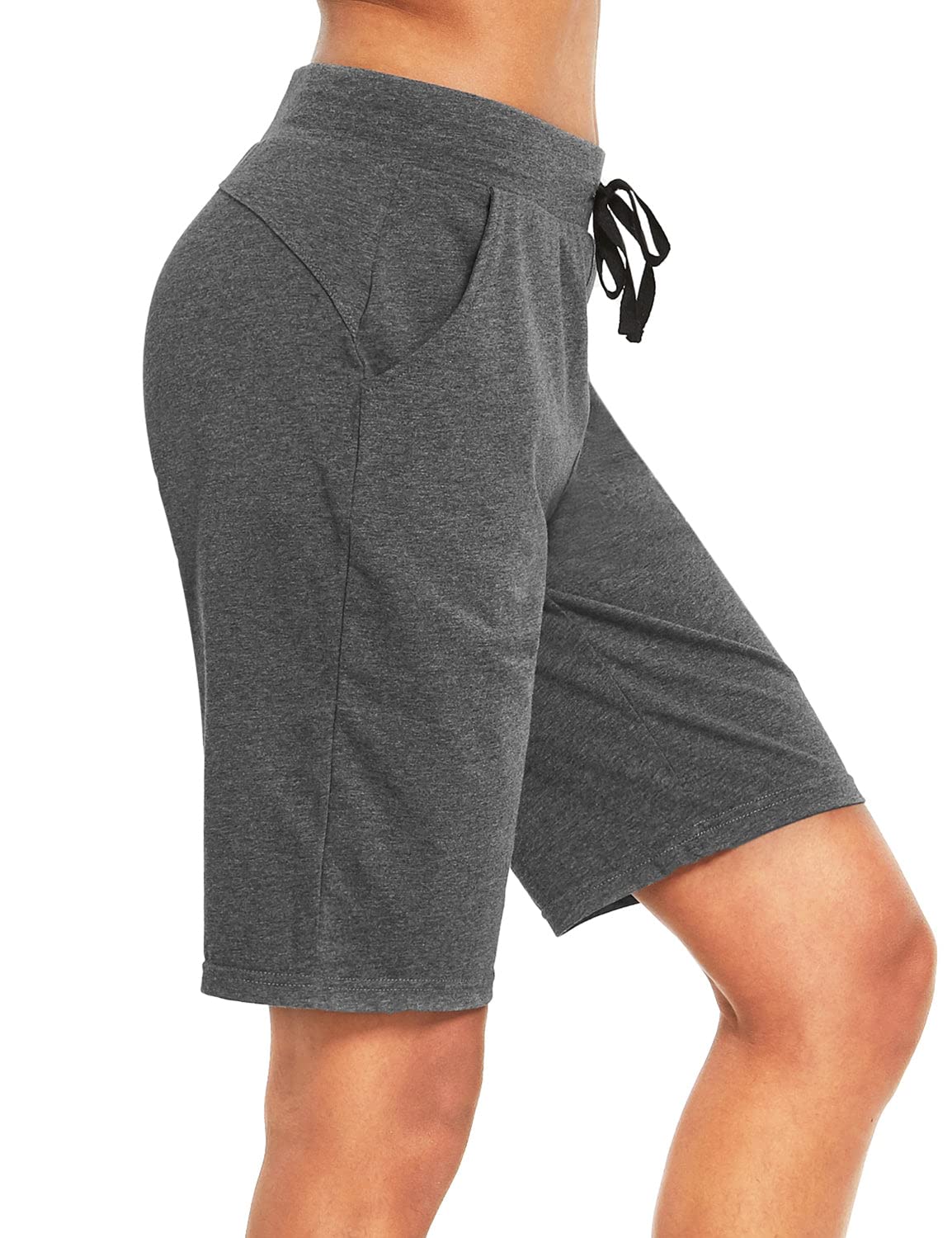 BALEAF Women's Sweat Shorts Long Cotton Bermuda Basketball Summer Casual Workout Walking Drawstring Shorts with Pockets Charcoal XL