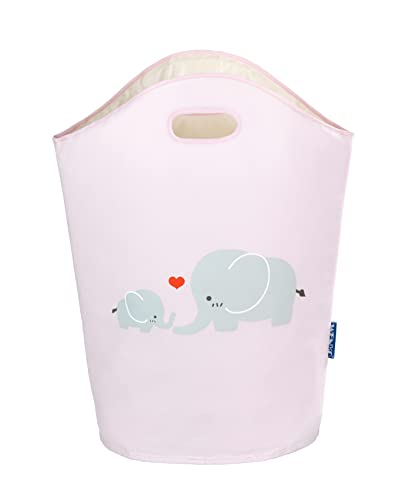 WENKO Kids Laundry Hamper, Baby Hamper for Nursery, Baby Basket for Dirty Clothes, Elephant Nursery Hamper, Toy Basket with Handles, Pink Laundry Bin, 15.7 x 20.5 x 7.9 inch