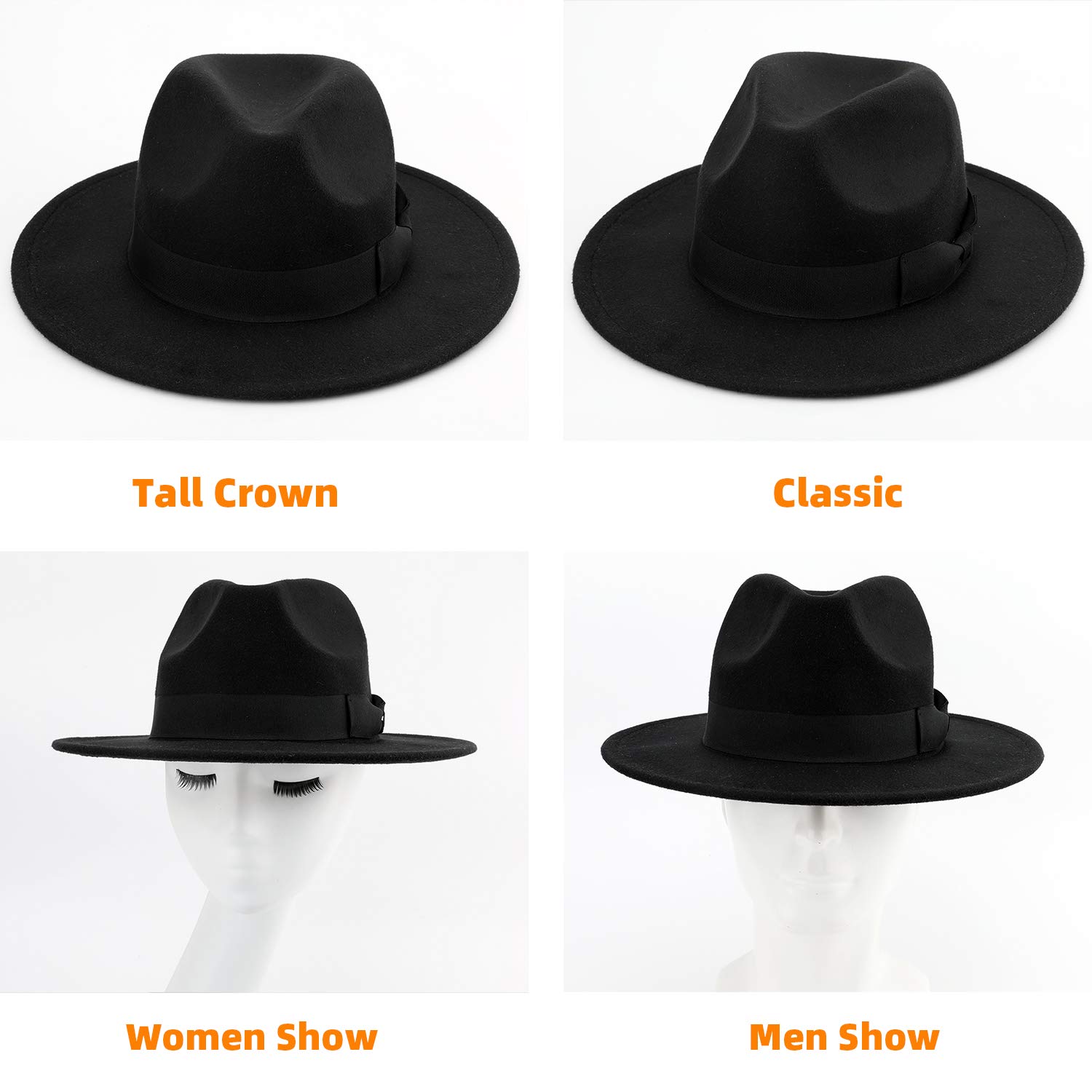 Besoogii Classic Wide Brim Women Men Fedora Hat with Belt Buckle Felt Panama Hat (Bowknot-Rice)