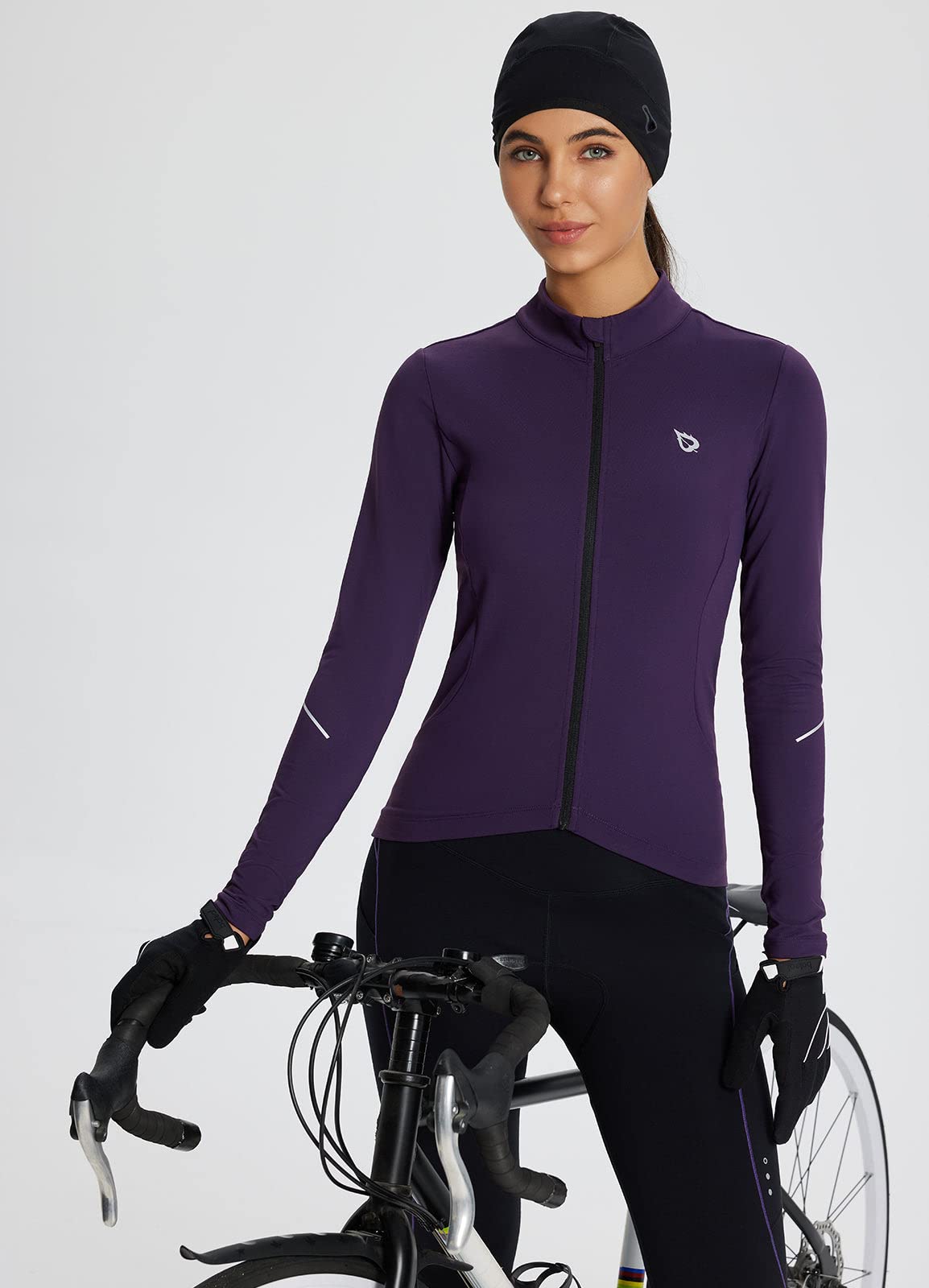 BALEAF Women's Thermal Cycling Jersey Long Sleeve Winter 4 Pockets Bike Fleece Jackets Windproof Reflevtive Cold Weather Purple L