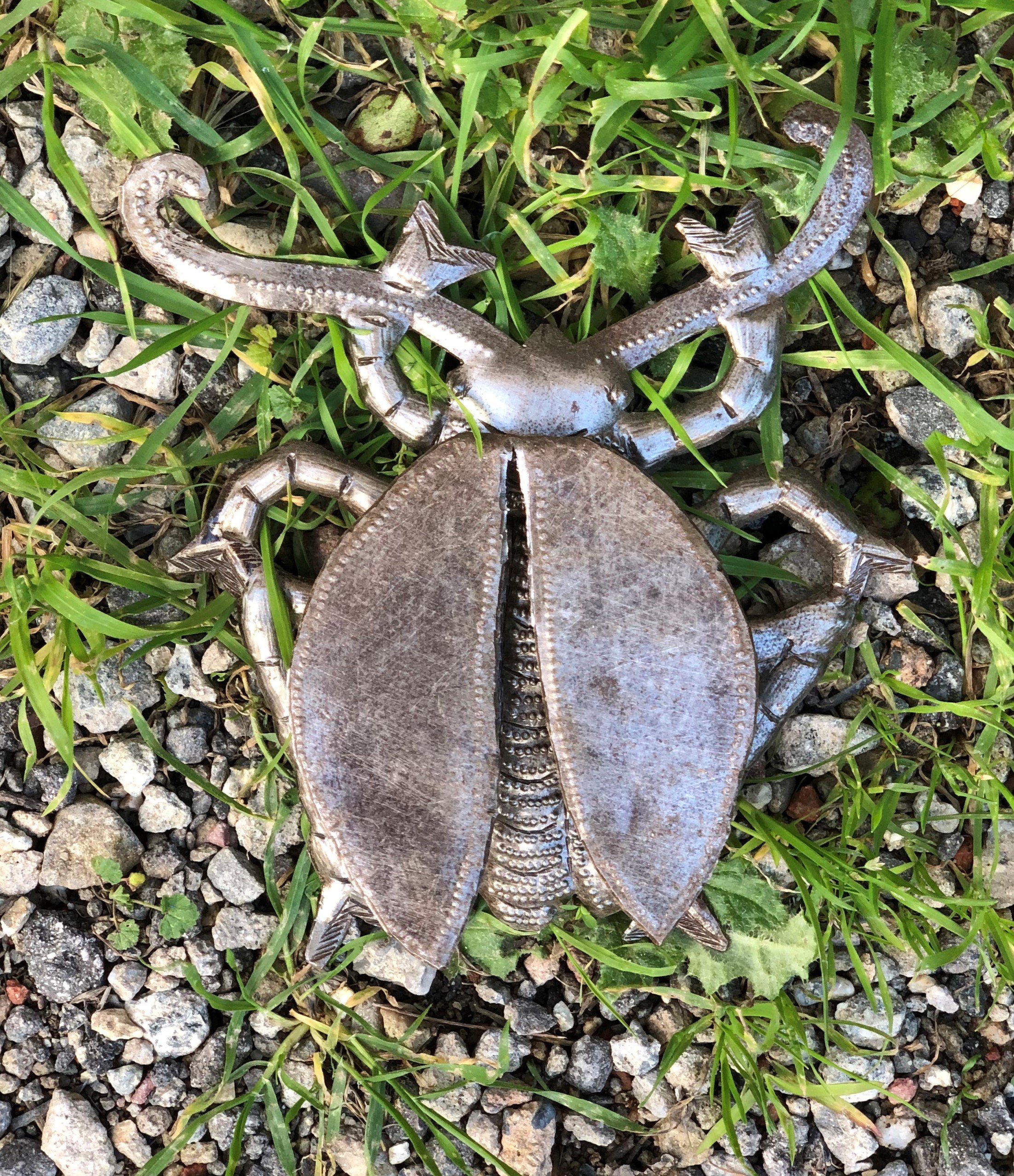 Metal Garden Beetle, Indoor and Outdoor Bugs, Handmade in Haiti, Backyard Fence Decor 5.5 in. x 6 in.