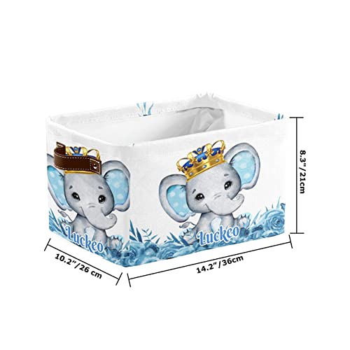 Blue Prince Floral Elephant Personalized Storage Basket,Custom Storage Bins Cubes Organizer with Handle for Bedroom Wardrobe,Nursery,Basket 1 Pack