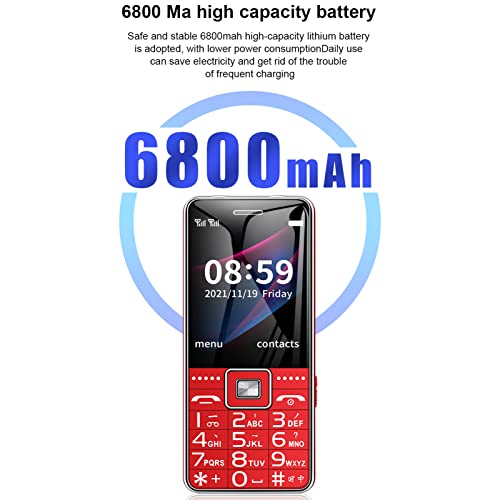G600 Unlocked Cell Phone for Senior, 2G GSM Unlocked Mobile Phone, 6800mah, Dual SIM Senior Phone Unlocked with Big Button Loud Voice (Red)