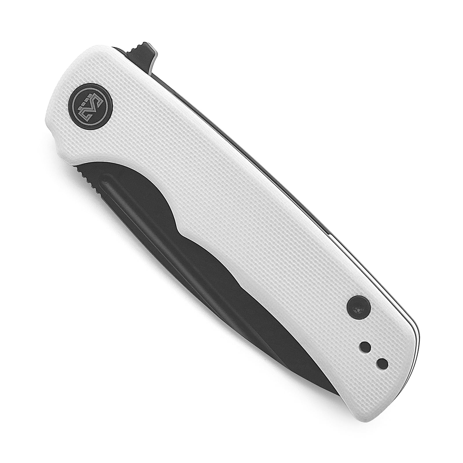 Miguron Knives M Talism Flipper Folding Knife,3.01" Black PVD D2 Blade White G10 Handle With Deep pocket Clip,Camping Hiking Pocket Knife MGR-810WH