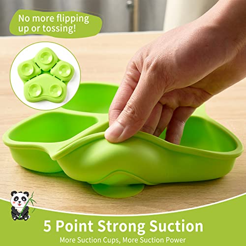 HEYTUYA 3 Pack Suction Plates for Baby & Toddler, 100% Food-Grade Silicone, 4 Divided Design, Microwave & Dishwasher Safe