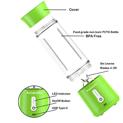 Portable Blender, Personal Size Eletric USB Juicer Cup, Fruit, Smoothie, Baby Food Mixing Machine with Updated 6 Blades,Magnetic Secure Switch for Superb Mixing 500ml (Green)