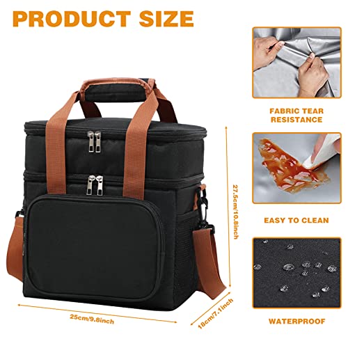 Ecyuaniu Double Deck Large Lunch Bag for Women Men, Expandable Insulated Lunch Bag with Adjustable Shoulder Strap, Leakproof Freezable Dual Compartment Lunch Bag for Adult Work Camping Picnic (14L)