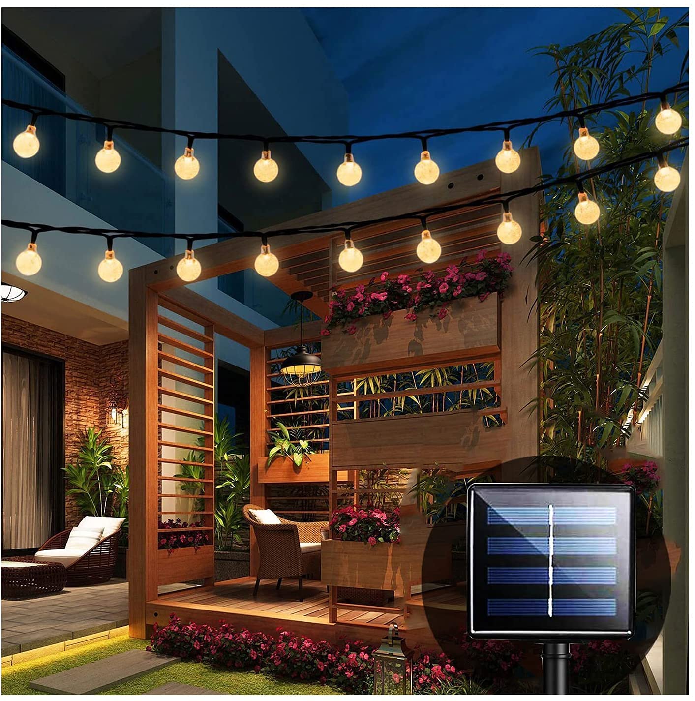 LINKUME Solar String Lights Garden, 24 Ft 30 Crystal Balls Waterproof LED Fairy Lights, 8 Modes Outdoor Solar Powered Lights, Decorative Lighting for Home, Garden, Party, Festival