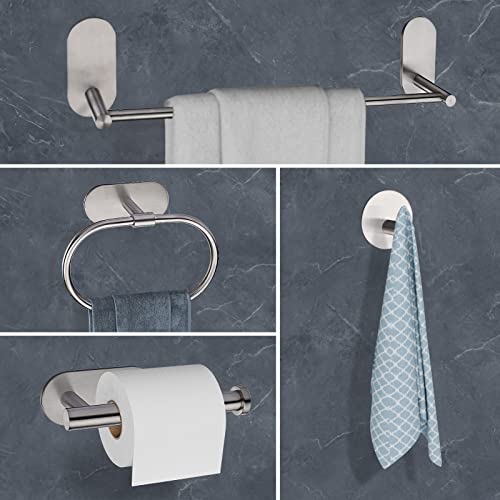 HouseAid 5-Piece Self Adhesive Towel Holder Set for Bathroom, Adhesive Bathroom Hardware Accessories Including Towel Ring, Toilet Paper Holder, 18β Towel Bar and 2 Towel Hooks, Brushed Nickel