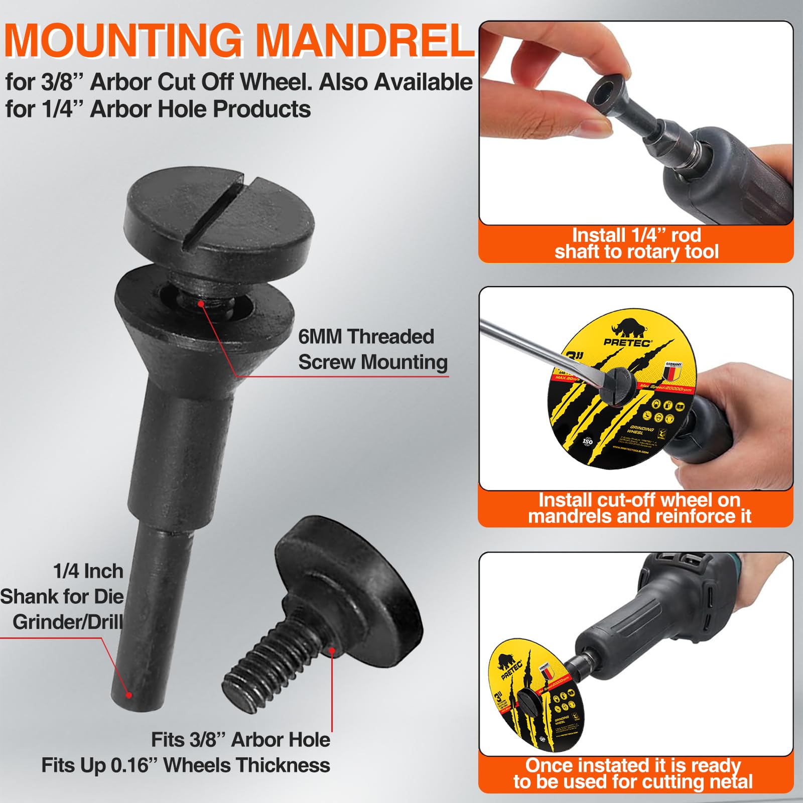 Die Grinder Cut-Off Wheel, 55 Pcs 3Inch Cut Off Wheels with 1/4 in Mounting Mandrel Kit for Die Grinder, 3/8" Arbor Hole Cutting Wheel for Metal & Stainless Steel Rotary Tool Drill Attachment