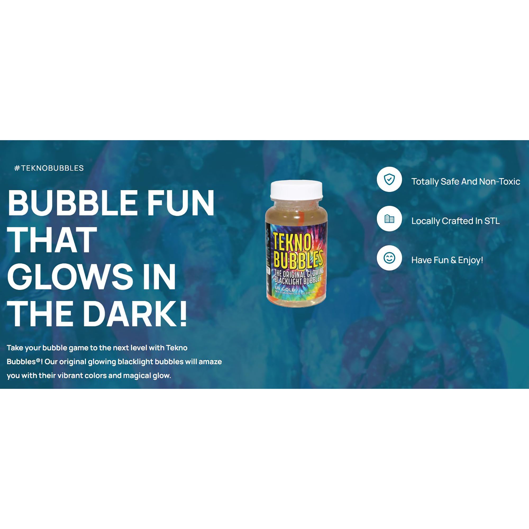 Atomic Bubbles: Tekno Bubbles 64oz Smart Pouch Refill - Gold - UV Blacklight Glow Bubbles, Glow Parties, Indoor & Outdoor, Safe for Kids, Non-Toxic