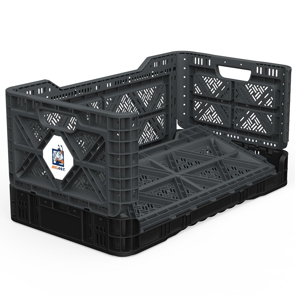 Bigant Heavy Duty Collapsible & Stackable Plastic Milk Crate - Snap Lock Foldable Industrial Garage Storage Bin Container Utility Tote Basket (Blue, 1 Large Crate)