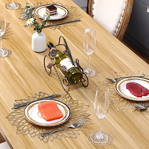 CHENGU 24 Pcs Round Pressed Vinyl Placemats Metallic Place Mat Coaster Set Including Placemats and Coasters Non Slip Heat Resistant Washable Table Mats for Dining Table Kitchen Decoration (Gold)