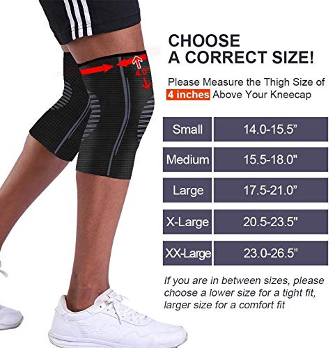 BERTER Knee Compression Sleeve Support for Running, Jogging, Sports - Brace for Joint Pain Relief, Arthritis and Injury Recovery - A Pair (Black, Medium(15.5-18.0"))