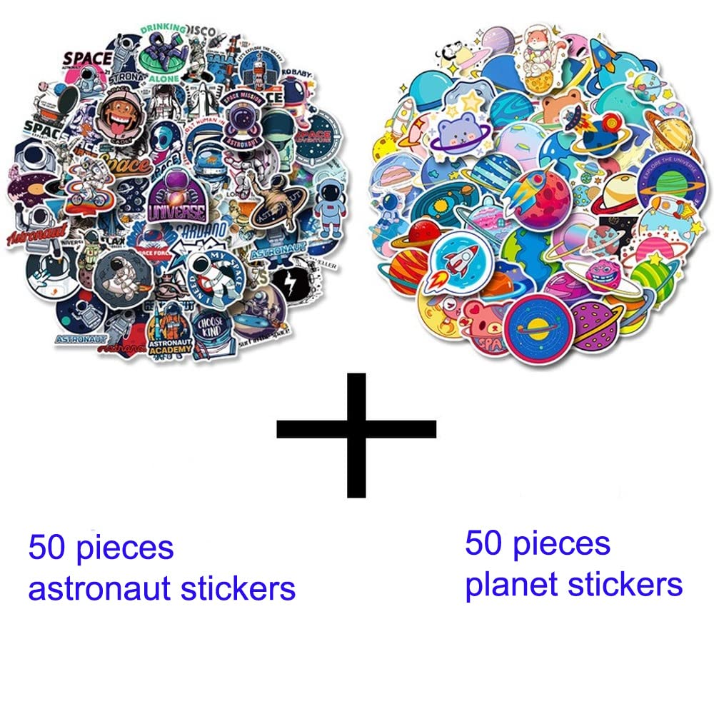 LZBRDY 100 Pieces/Set, Astronaut Alien Rocket Planet Stickers for Scrapbooking, Cards, Laptop, Suitcase, Diary, Notebooks, Album, Journals, Kids DIY Crafts