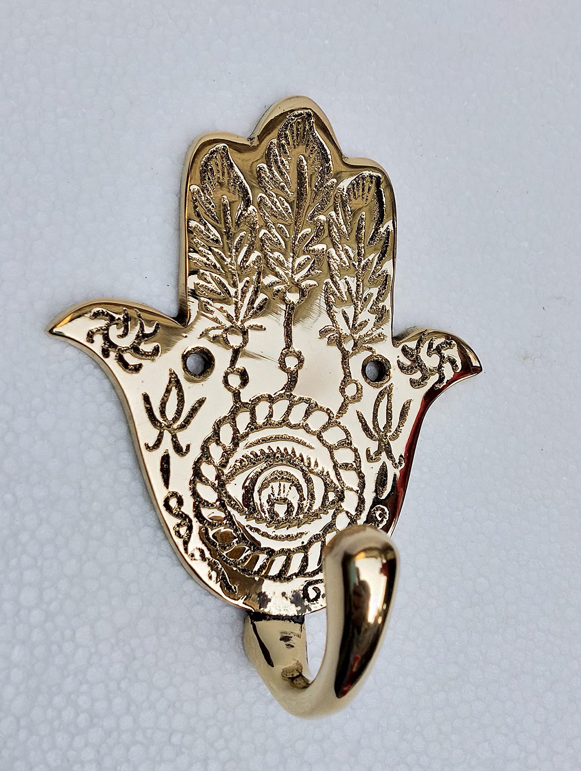 Brass Hamsa Hand Decorative Wall Mount Hooks Set of 2 Pieces Sculpture Unique A Excellent Item for Home | Office | Restaurant Decorative Item Statue Coat Hook by INDIAART12, Height - 11 cm