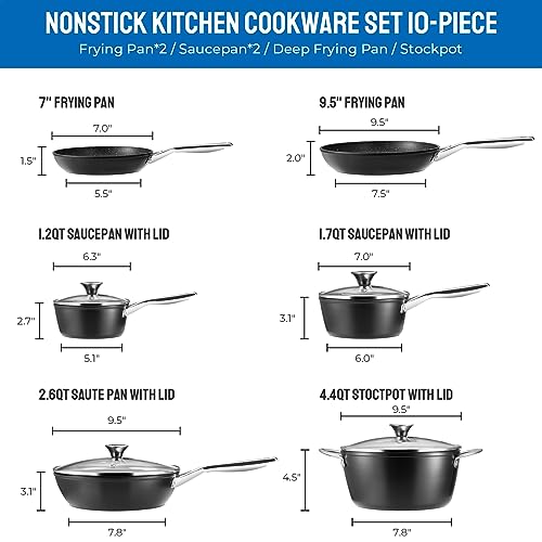 Induction Cookware Nonstick, BEZIA Pots and Pans Set for Induction Cooktop, Compatible with All Stoves, Dishwasher Safe Kitchen Cooking Pan Set with Frying Pans, Saucepans & Stockpot, 10-Piece