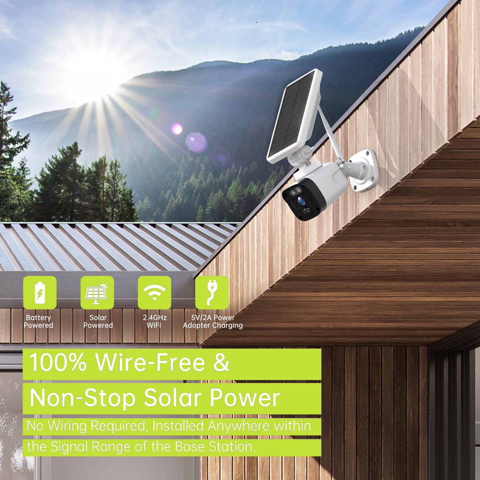 CAMBLINK 2.5K Metal Housing, Solar Wireless Security Camera System Home Outdoor Indoor, 2PCS, Wireless Base Station, Night Vision, Motion Detection, 2-Way Audio, APP Remote, IP65 Waterproof