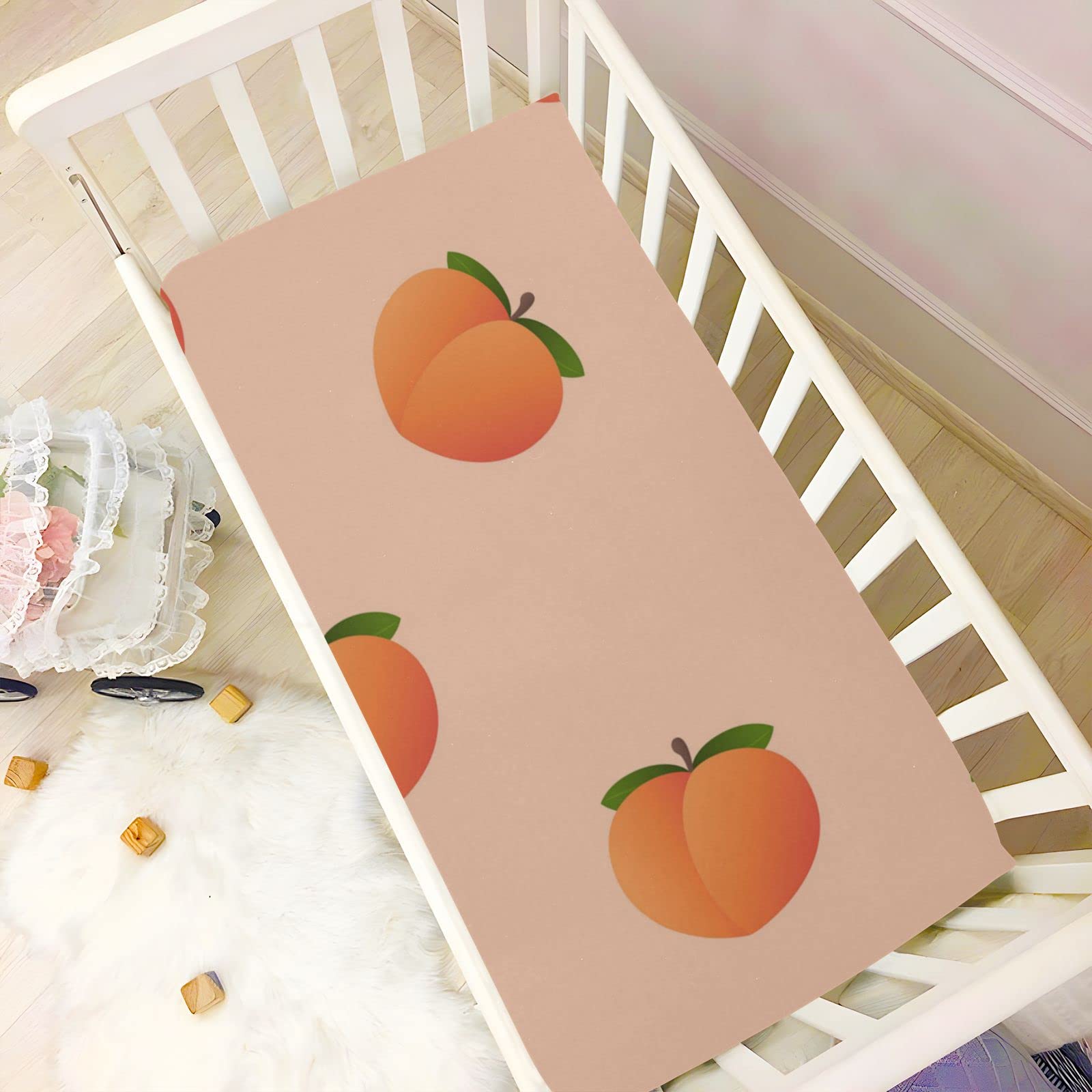 Crib Sheets, Soft Breathable Microfiber Baby Sheet for Standard Size Crib Mattress 28in x 52in, Peach Fruit Nursery Sheet(226cr2h)
