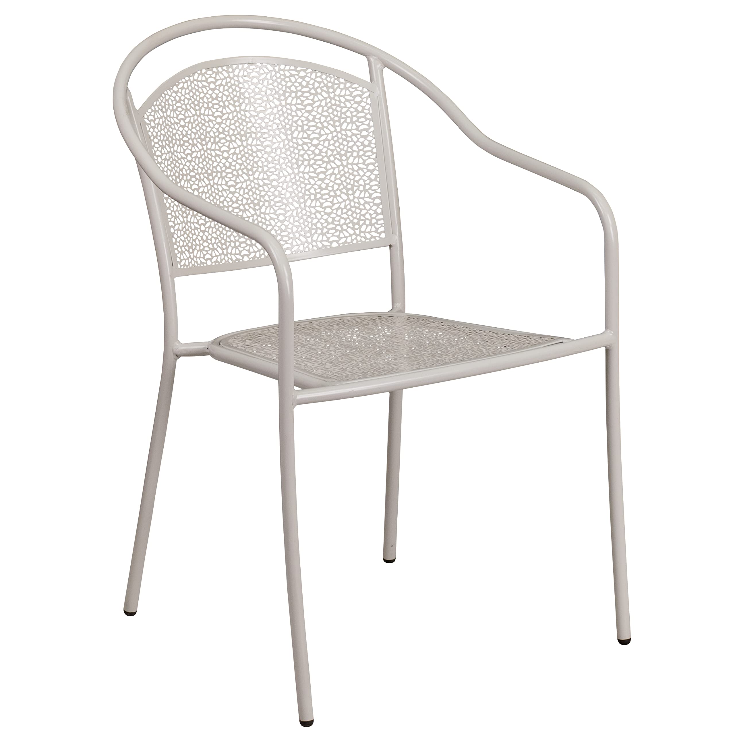 Flash Furniture Oia Commercial Grade 35.5" Square Light Gray Indoor-Outdoor Steel Patio Table Set with 4 Round Back Chairs