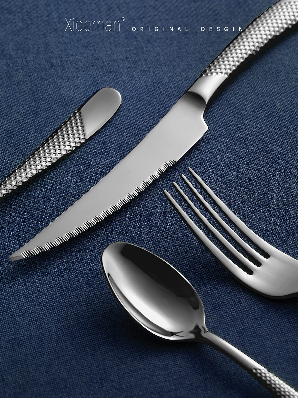 Xideman Innovative Ultra-Sharp 2-IN-1 Serrated Forged Knife For Dinner and Steak. 6 Piece High carbon Stainless Steel Steak Knife Sets, 9.14" Hammered Solid Handle Dinner Knives. (Silver Gold)
