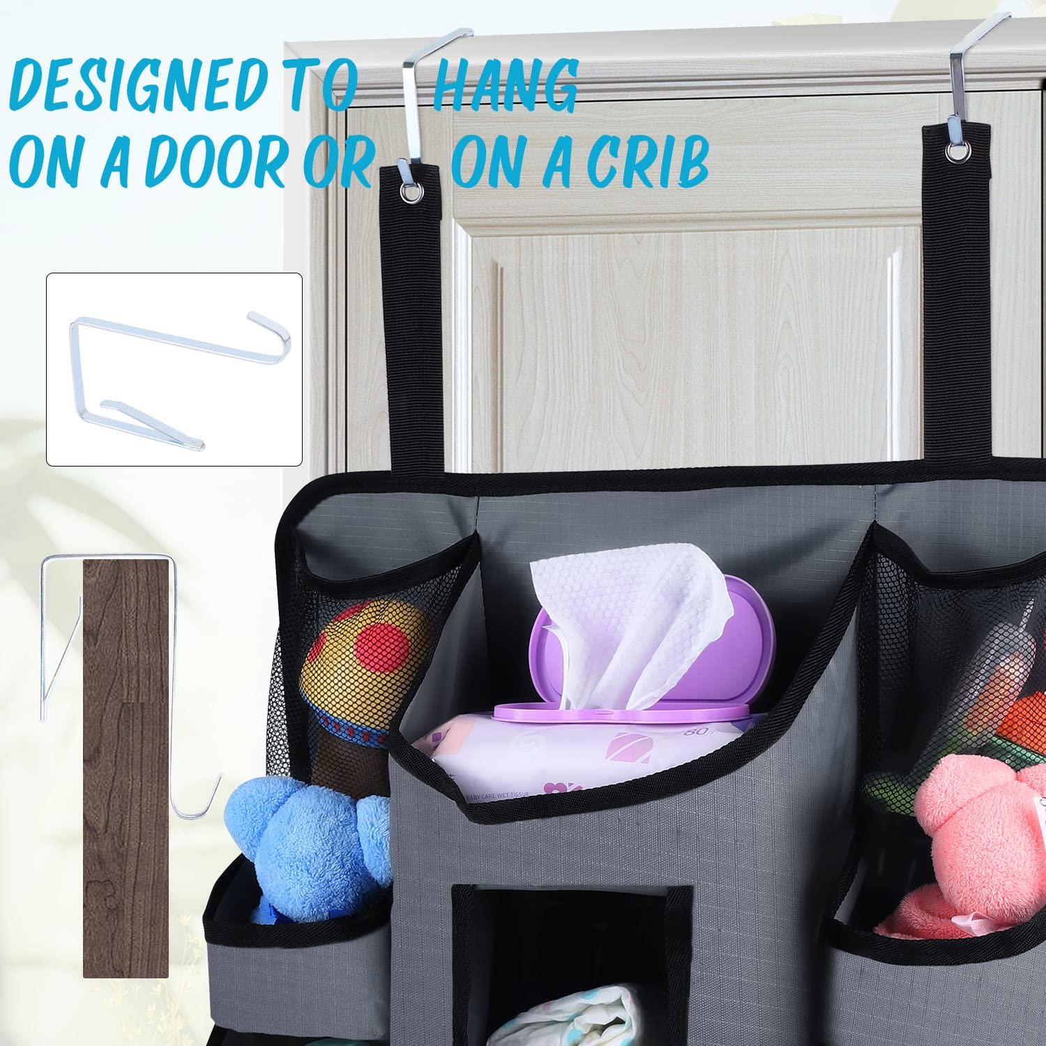 Crisinant Over the Door Organizer Hanging Nursery Organizers and Storage Diaper Stacker Baby Diaper Storage Organizer Hanging Diaper Caddy Organizer for Baby Essentials