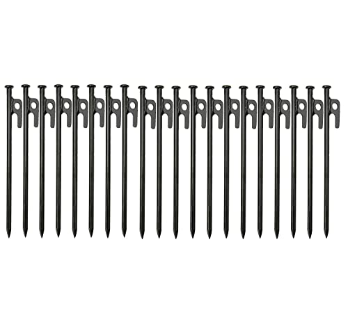 bimiti 20 Pack Tent Stakes Heavy Duty 16 inch Forged Steel Solid Tent Pegs Metal Ground Camping Stakes for Camping Unbreakable and Inflexible