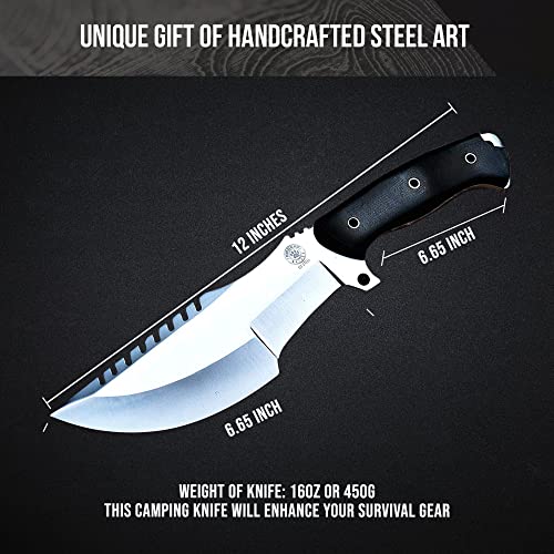 BIGCAT ROAR Handmade Damascus Tracker Knife - Bushcraft Fixed Blade Hunting Knife with Sheath and Walnut Wood Handle - 10″ EDC Outdoor Knife - Viper Hunter