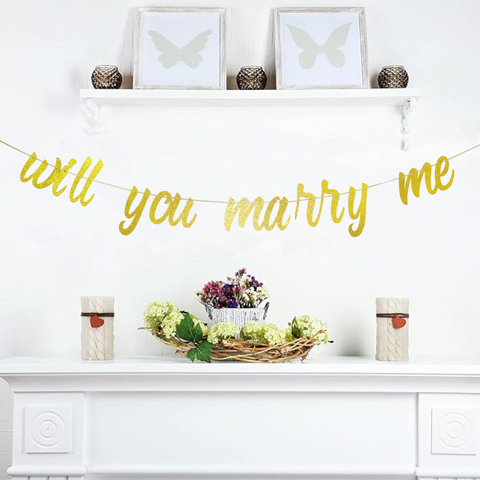 Etaredkj Gold Glitter Will You Marry Me Banner for Bachelorette Party Decor Bridal Shower Wedding Engagement Party Supplie