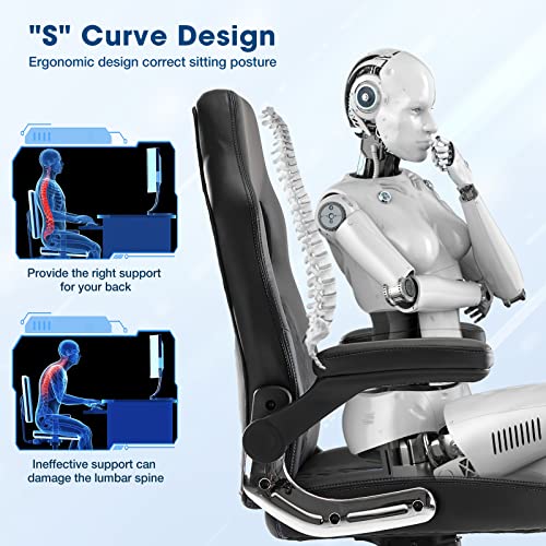 Gaming Chair, Home Office Computer Chair PU Leather Ergonomic Racing Desk Chair Adjustable Height Mid Back Executive Task Chair with Lumbar Support and Flip Up Armrest, Rocking Swivel Comfty Cushion