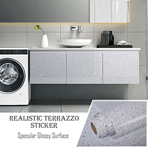 Glossy Marble Paper for Countertop Peel and Stick Wallpaper Granite White Sticker Waterproof Self Adhesive 15.7βΓ118β Easy to Install & Clean, Removable