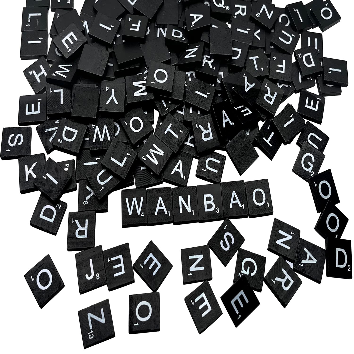Black 400 PCS Wood Scrabble Tiles DIY Wooden Scrabble Letters for Spelling Wood Tile Game